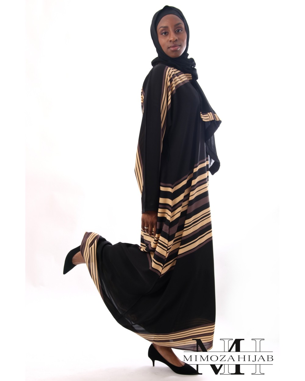 Abaya DUNE Kimono style with horizontal stripes
