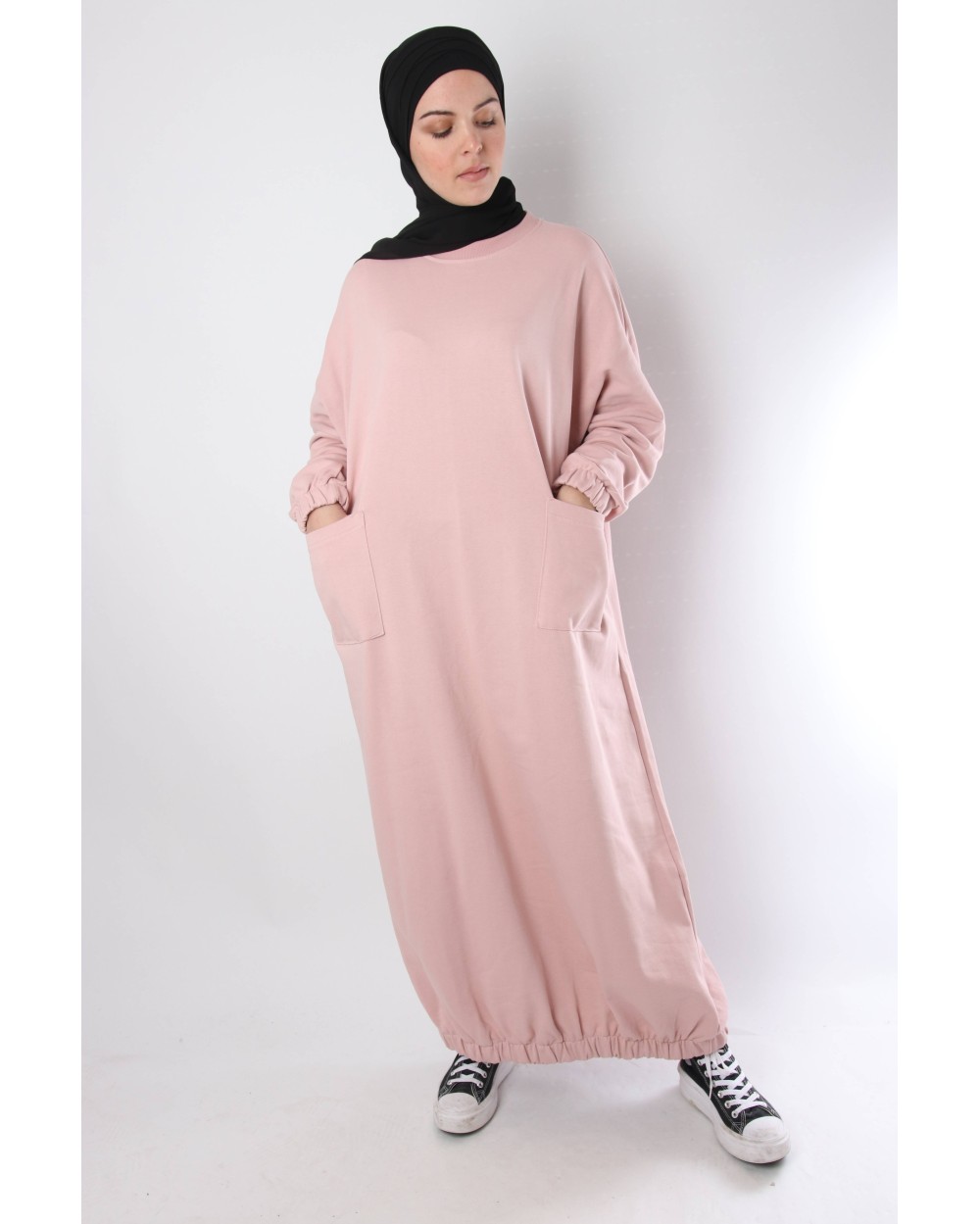 Robe sportwear en coton ample pour femme musulmane hijab Couleur Rose ...