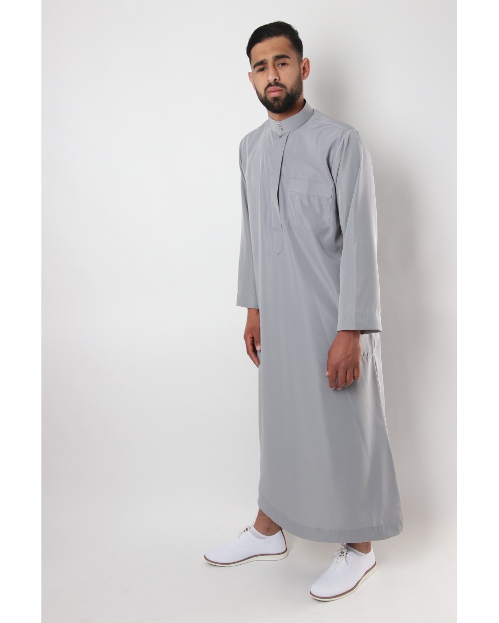 Collection homme - Long qamis satiné mat col montant manches longues