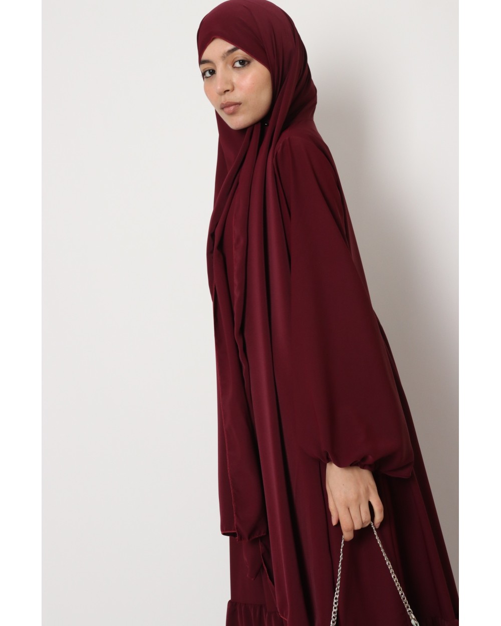 Integrated hijab ruffled dress