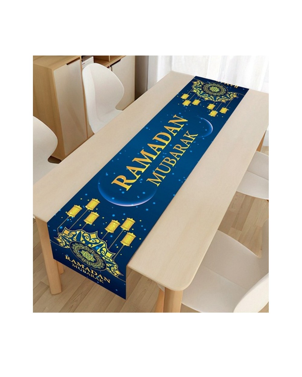 Ramadan Mubarak moon and lantern table runner