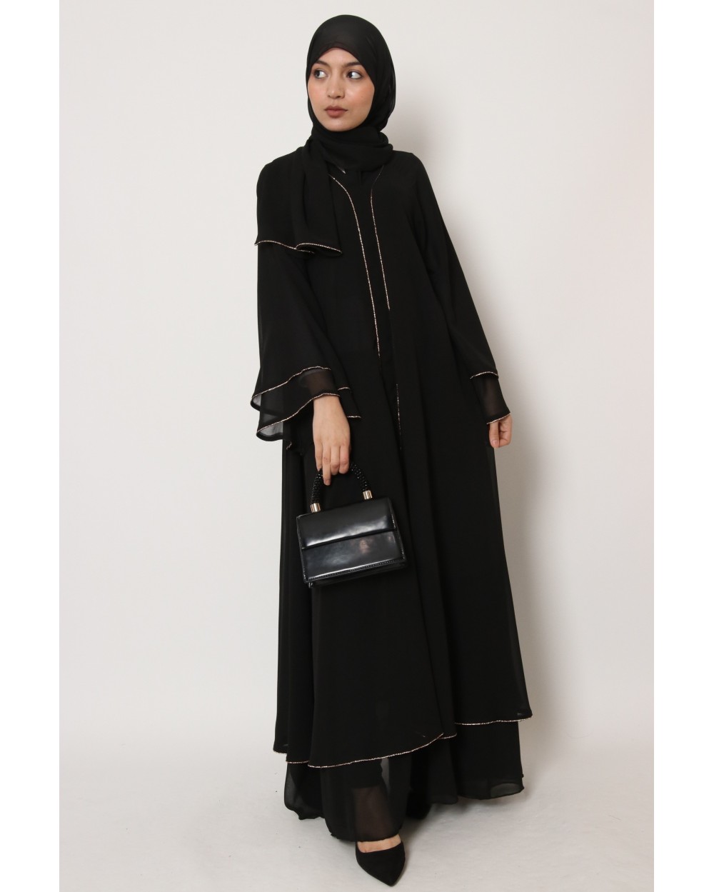 Abaya Dubai Aliyah Chiffon Ruffle Size 56 (L - 175 cm) Color Black ...