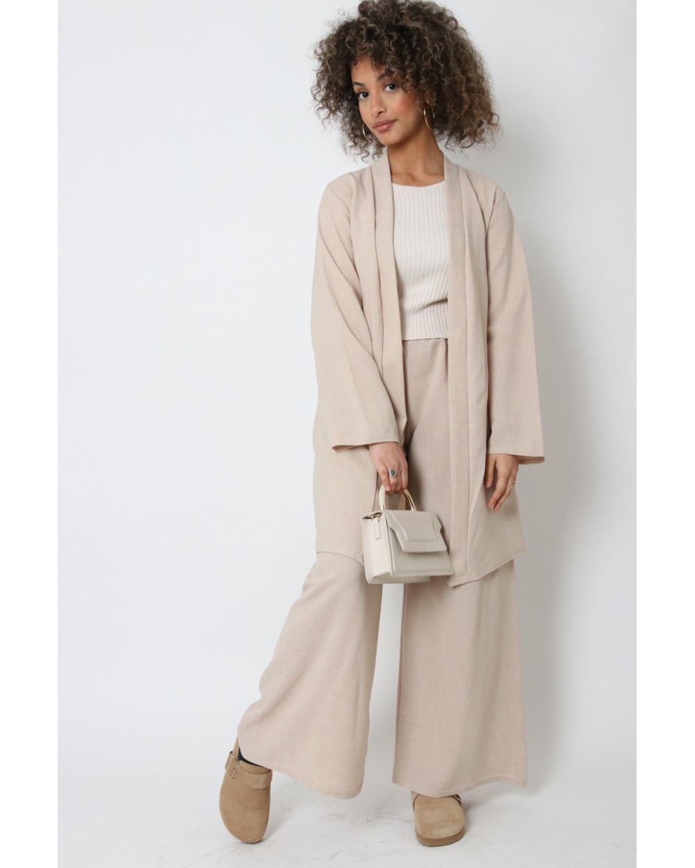 Ensemble kimono et pantalon effet lin